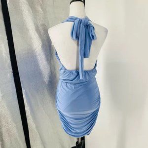 Dresses | Blue Sleeveless Halter Neck Cutout Open Back Backless Bodycon ...